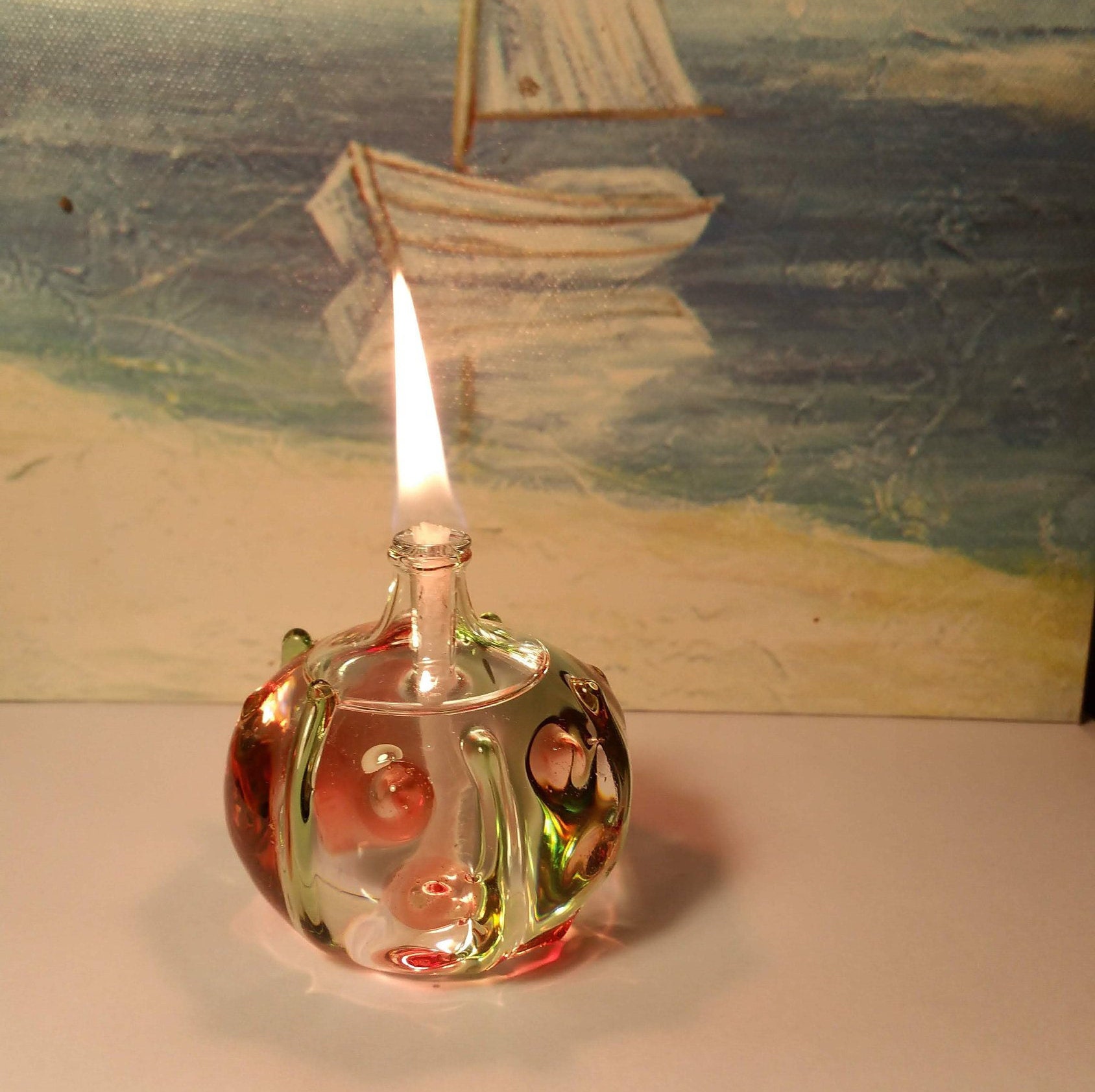Hand Blown Glass Oil Lamp - Etsy