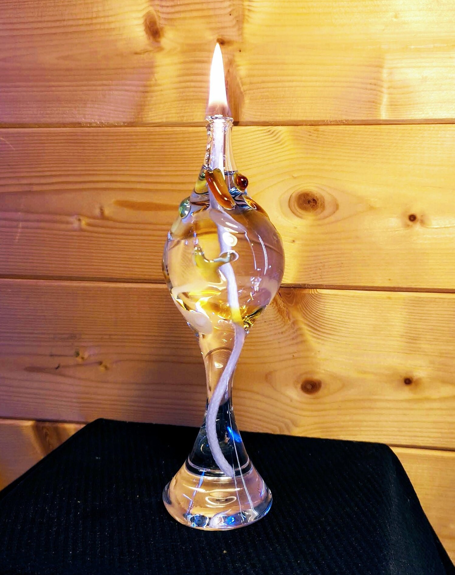 Hand Blown Glass Oil Lamp With Coloured Glass Accents - Etsy UK