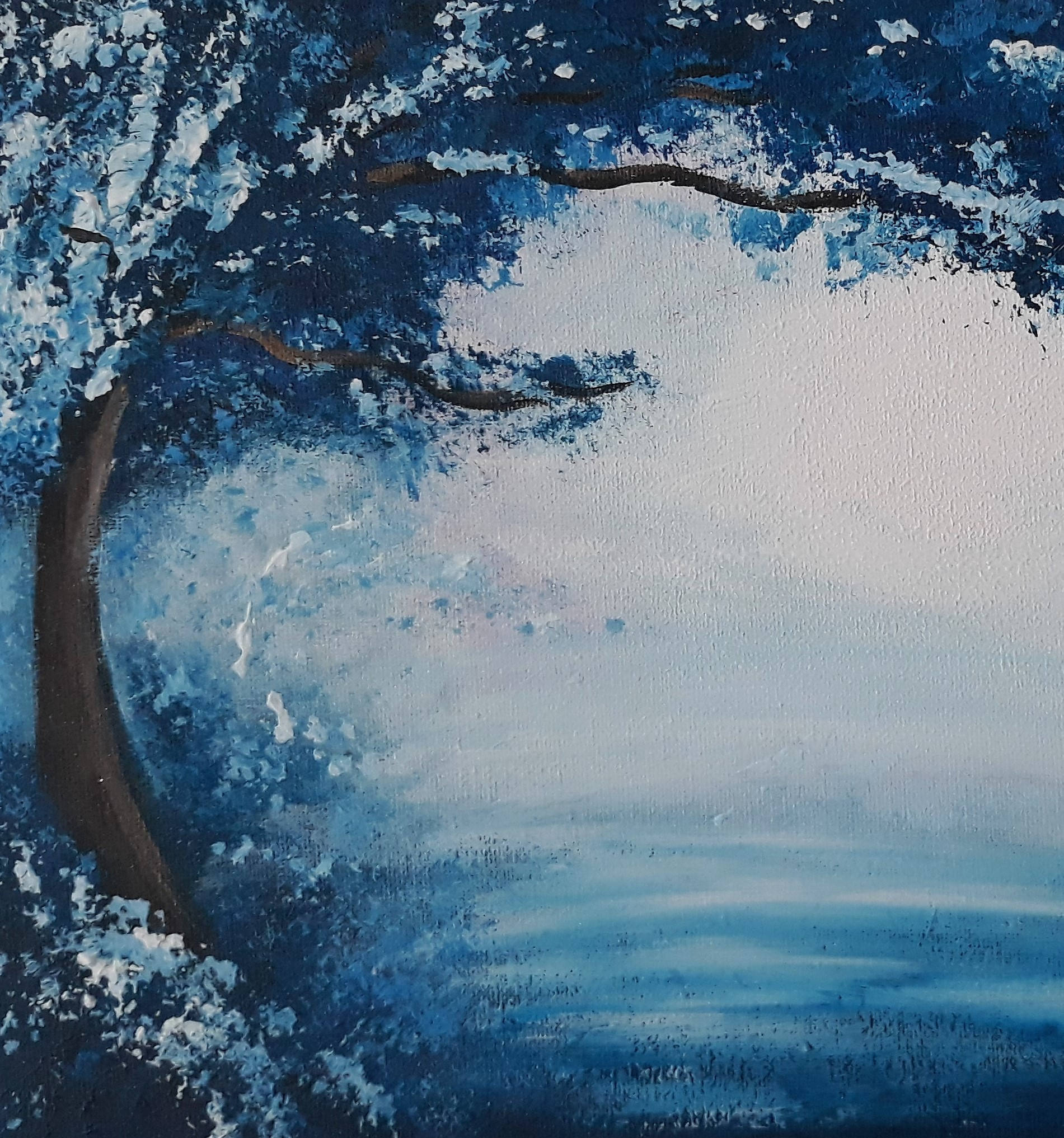 Pintura de arte acrílico 'árbol azul' lienzo arte de | Etsy