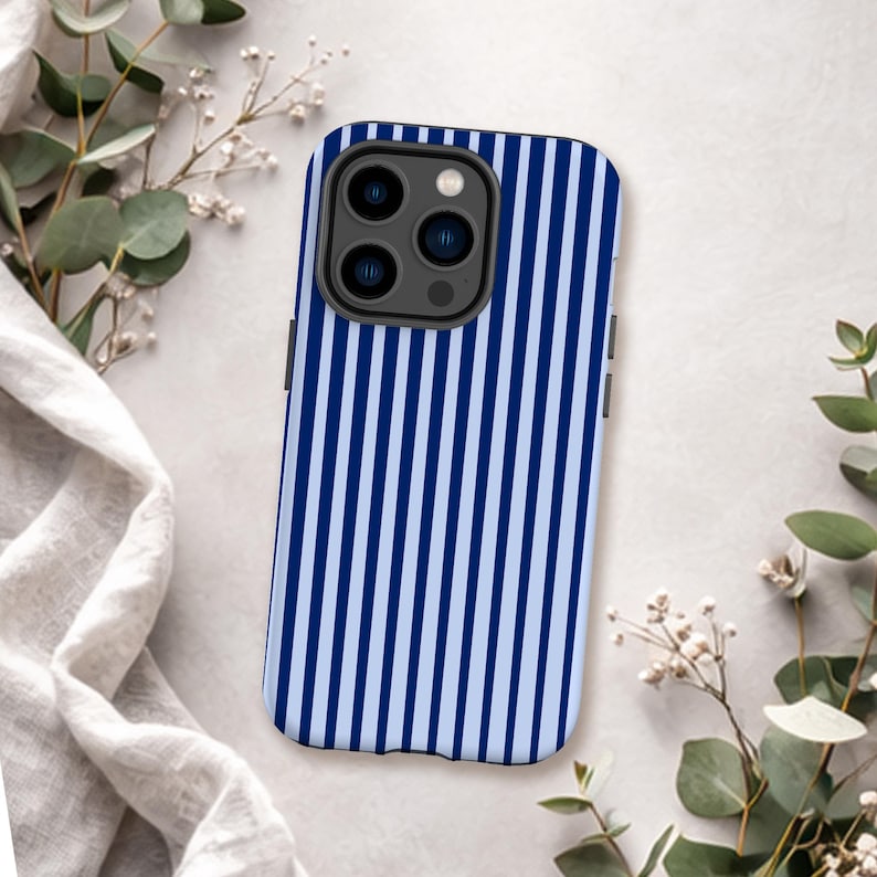 Navy Verticals Striped Phone Case for Google Pixel 10, 9, 8, 7. Tough ...