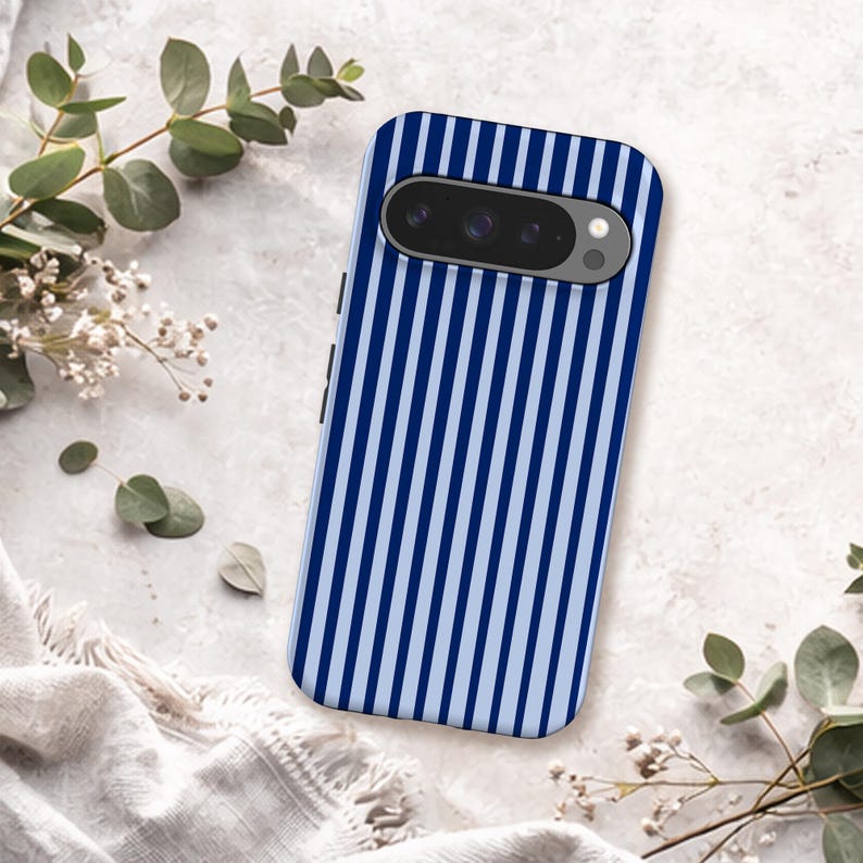 Navy Verticals Classic Striped Phone Case for Google Pixel 10, 9A, 9, 8 ...