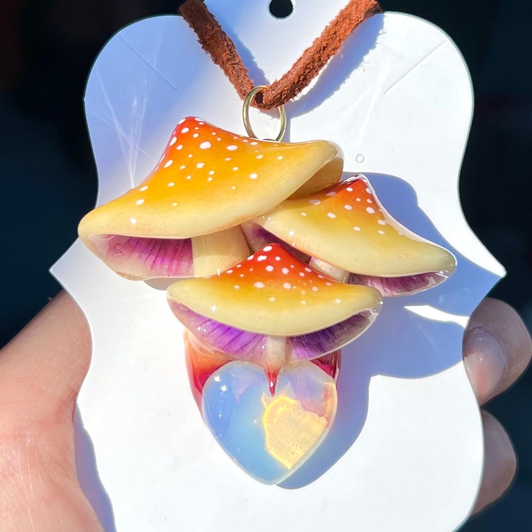 Psilocybin Cluster Cute Glow in Dark Heart Shaped Opalite Mushroom ...