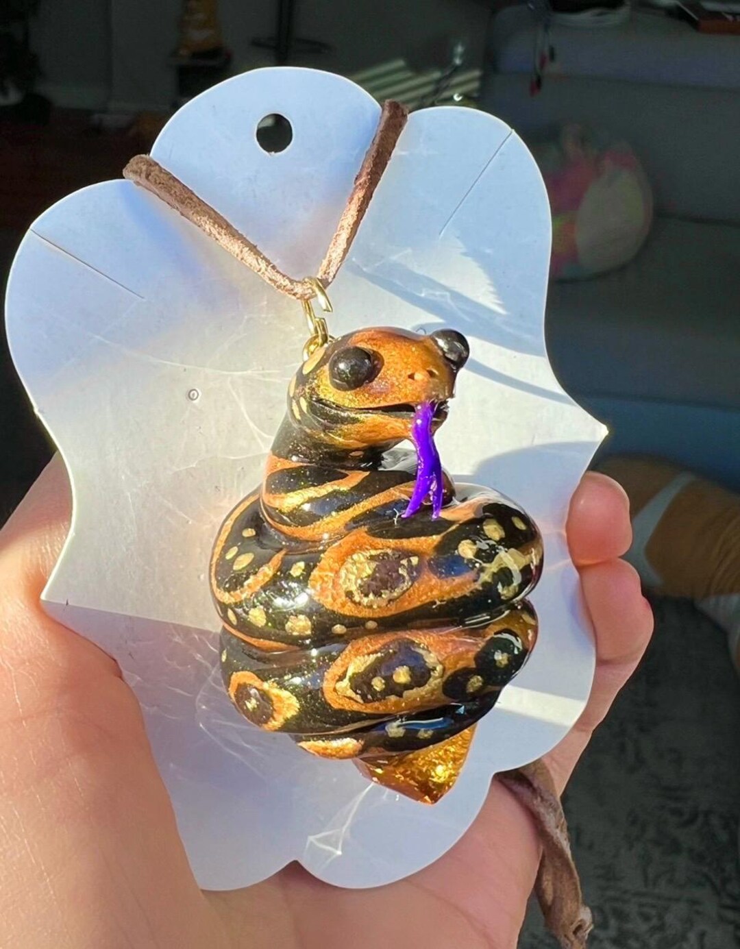 Purple Tongue Spotted Gold Black Python Pendant 24 Inches Adjustable ...