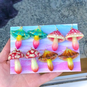 Glow in the Dark Tropical Vibe Caps 14k Gold Hooks Mushroom Earrings - Etsy