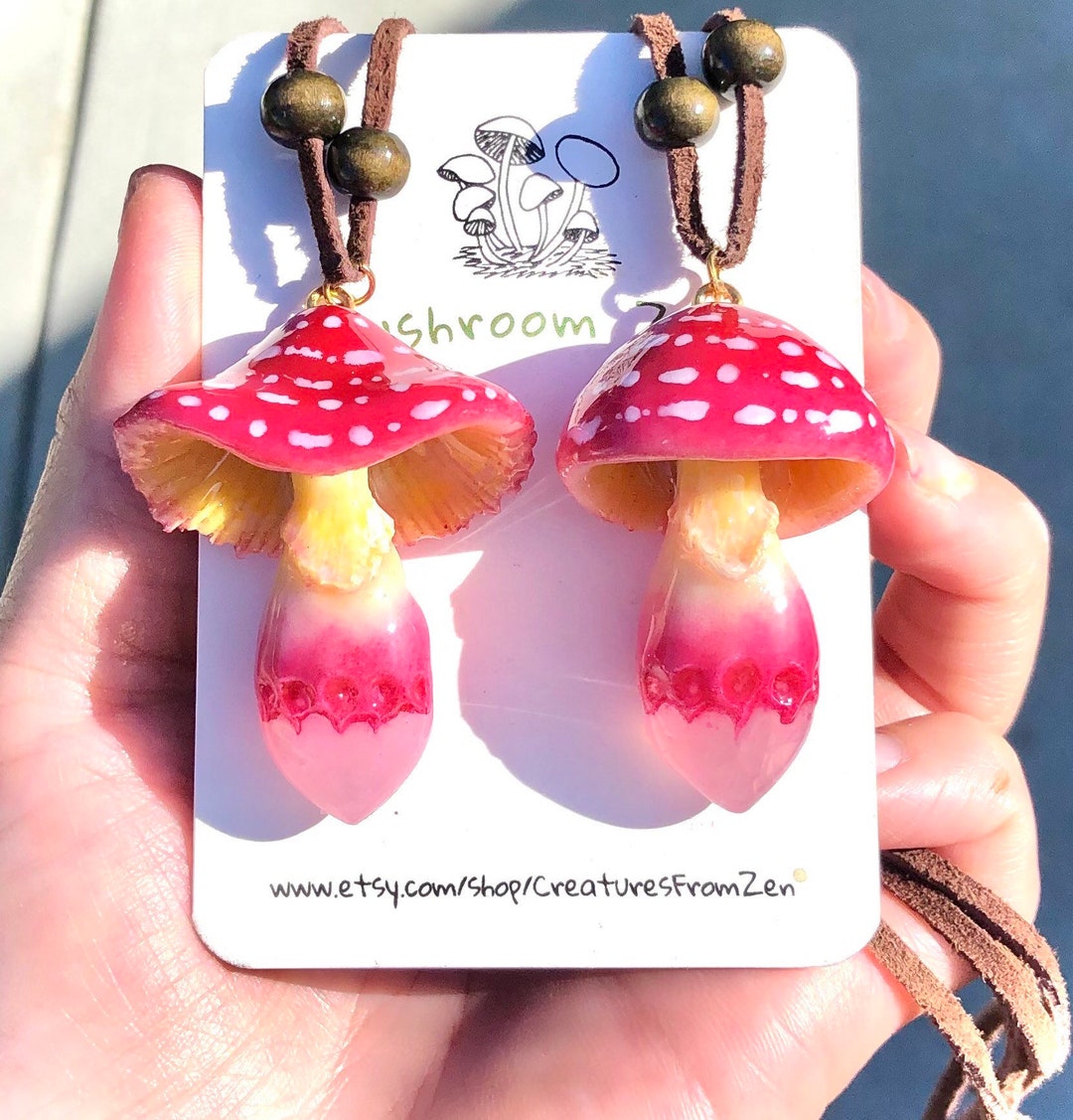 Mushroom Pendants Bestie Set: Glow-in-dark Amanita & Rose Quartz - Etsy