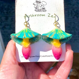 Glow in the Dark Tropical Vibe Caps 14k Gold Hooks Mushroom Earrings - Etsy