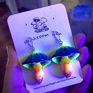 Glow in the Dark Tropical Vibe Caps 14k Gold Hooks Mushroom Earrings - Etsy