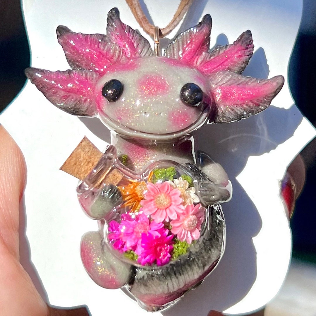 Rare Exotic Goth Axolotl Flower Spell Bottle Pendant Reptile Pendant ...