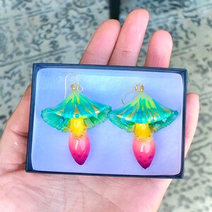 Glow in the Dark Tropical Vibe Caps 14k Gold Hooks Mushroom Earrings - Etsy