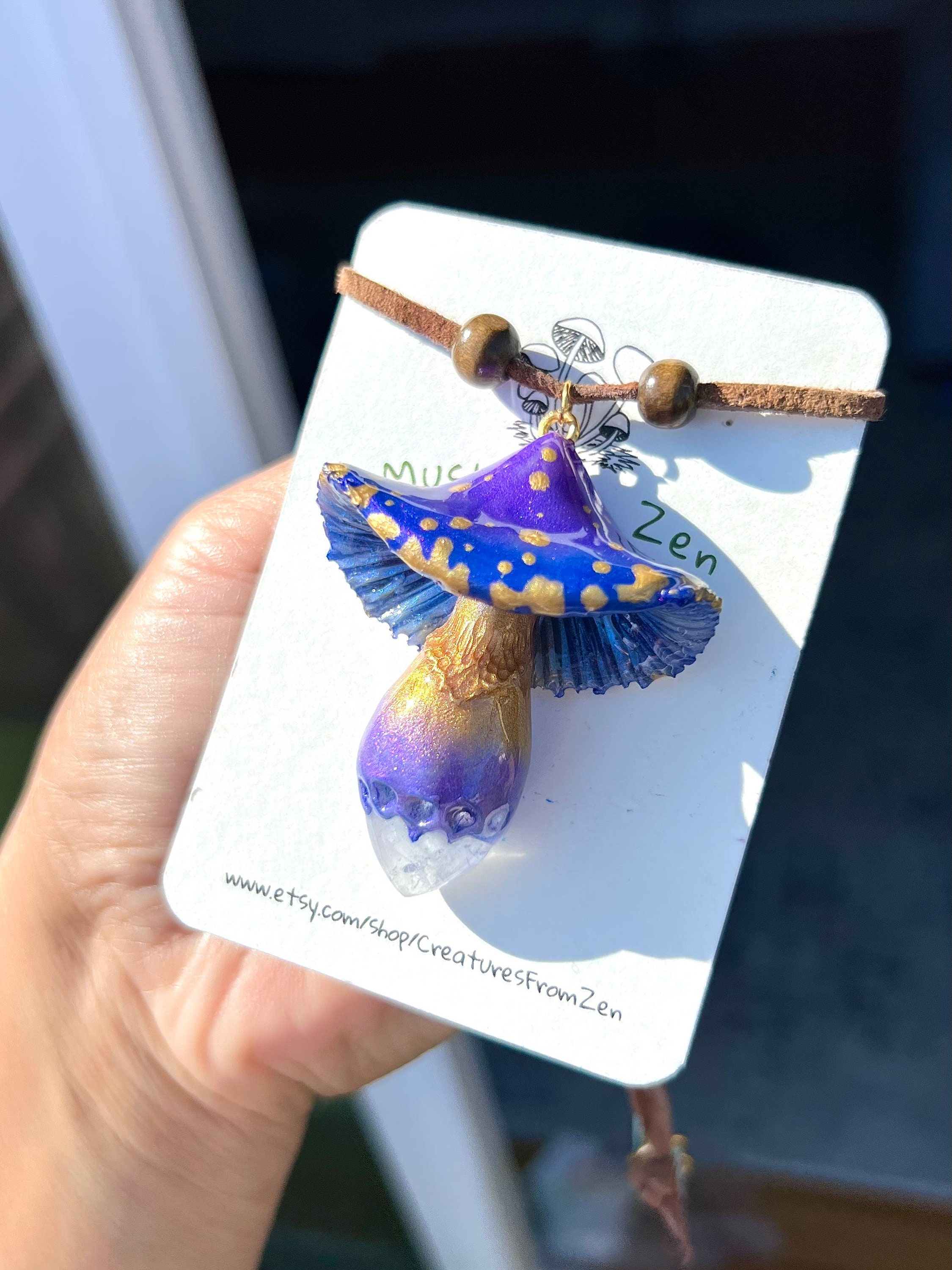 My Secret Magic Shimmery Purple Blue Gold Mushroom Charm+ Quartz/ 24 ...