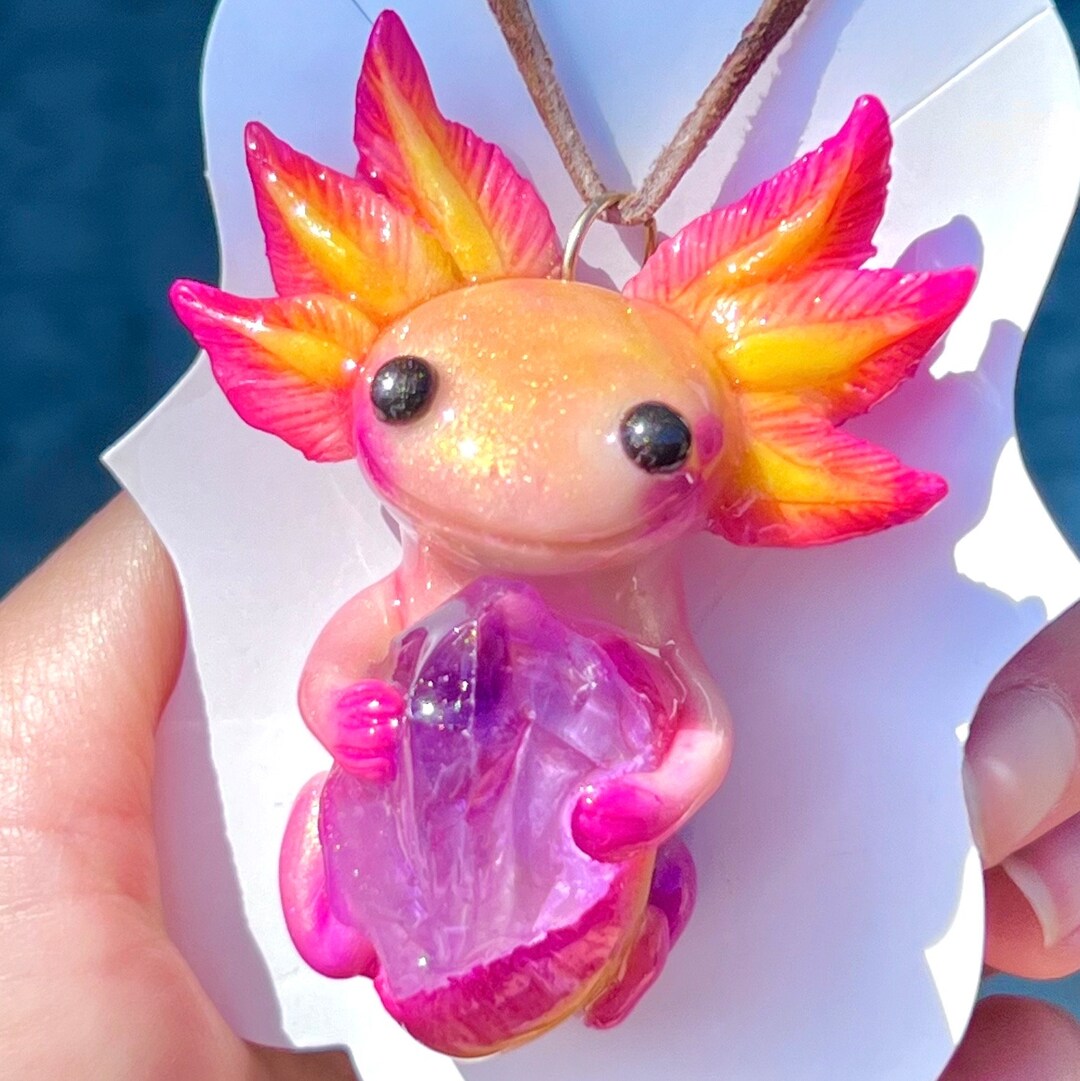 Peachy Cotton Candy Exotic Axolotl Amethyst Pendant Reptile Pendant ...