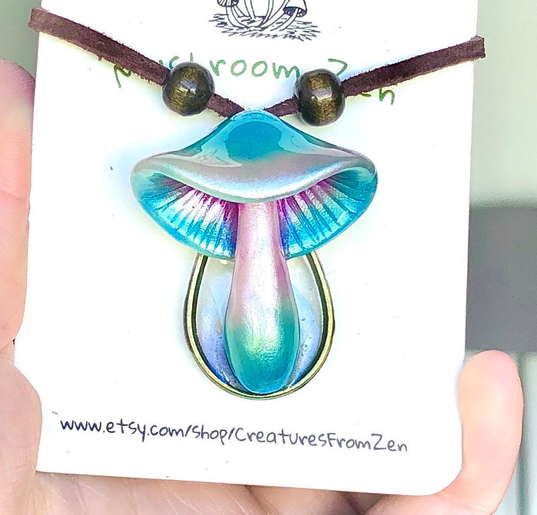 Glowy Fairy Silky Teal Cap Glow in the Dark Mushroom Petite Pendant - Etsy
