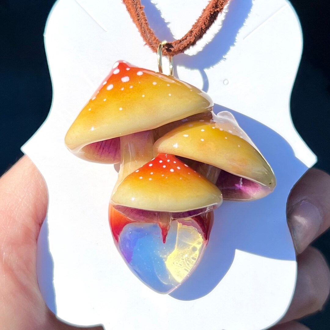 Psilocybin Cluster Cute Glow in Dark Heart Shaped Opalite Mushroom ...