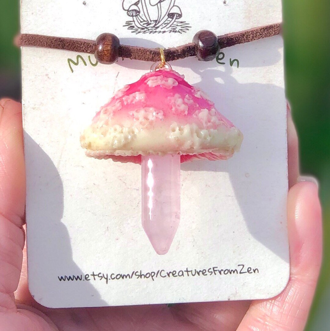 Handmade Pink Amanita Mushroom Pendant, Rose Quartz Charm - Etsy
