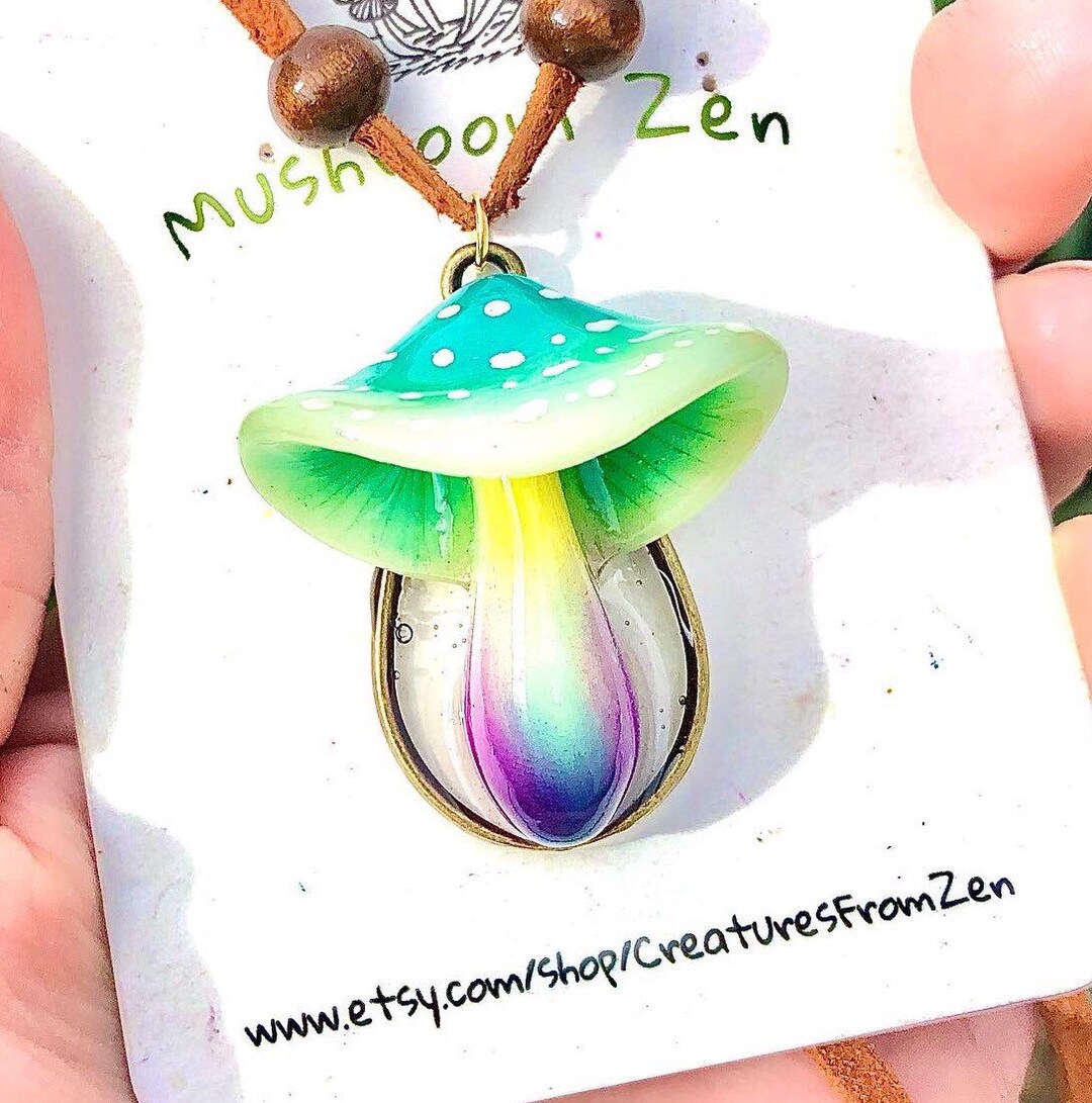 Spotted Teal Gradation Cap Petite Glow in the Dark Mushroom Pendant - Etsy