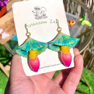 Glow in the Dark Tropical Vibe Caps 14k Gold Hooks Mushroom Earrings - Etsy