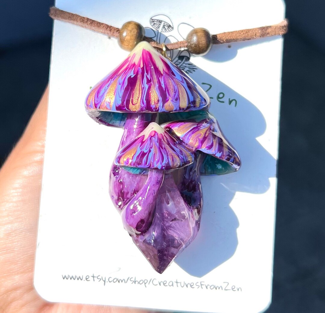 Zen’s Spooky Series Mushroom Charm Amethyst / 24 Inches Adjustable Cord ...