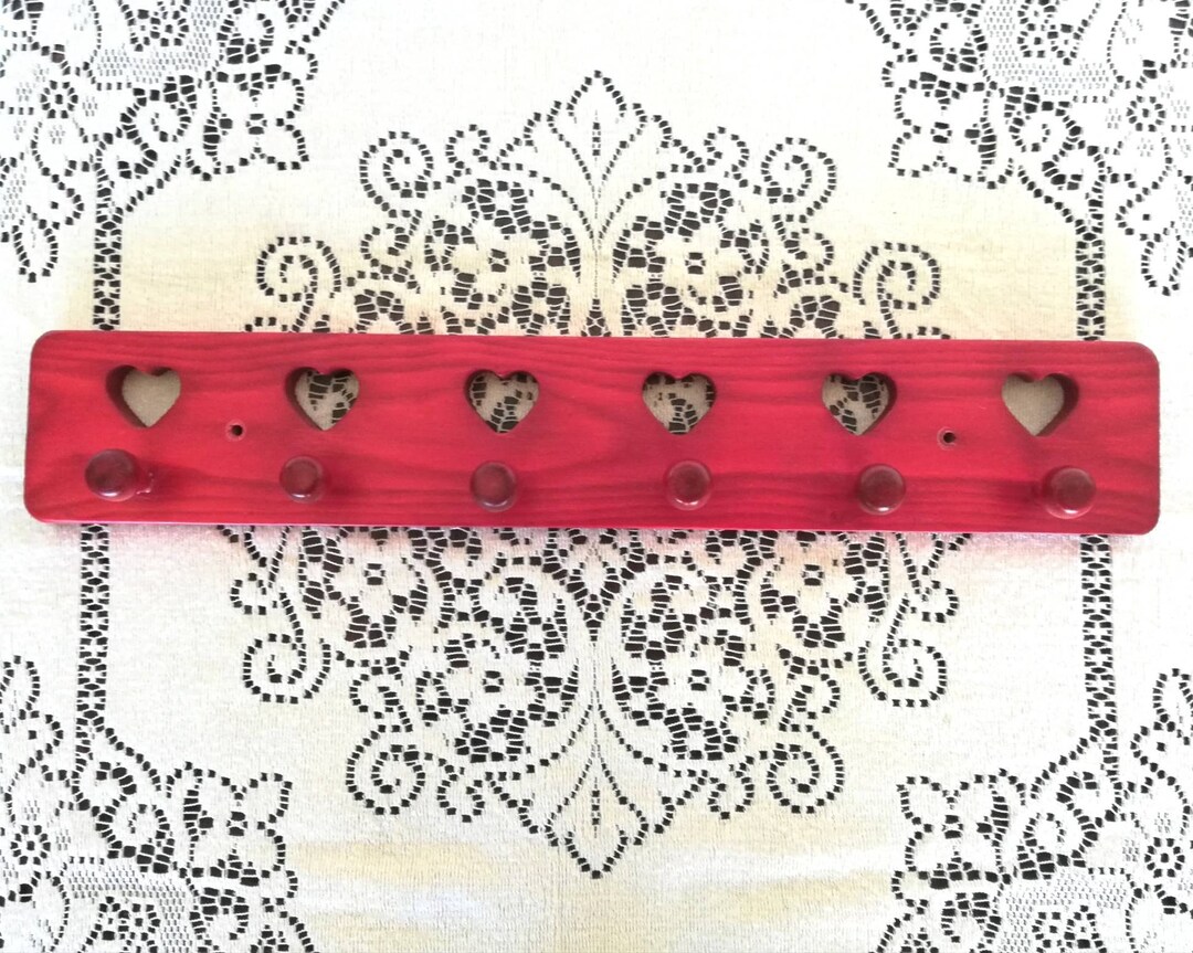 Vintage Wooden Peg Rack Red Stain Wood Folk Art Wall Decor - Etsy