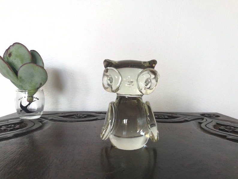 Clear Glass Owl Vintage Paperweight Figurine Owl Decor Owl Etsy