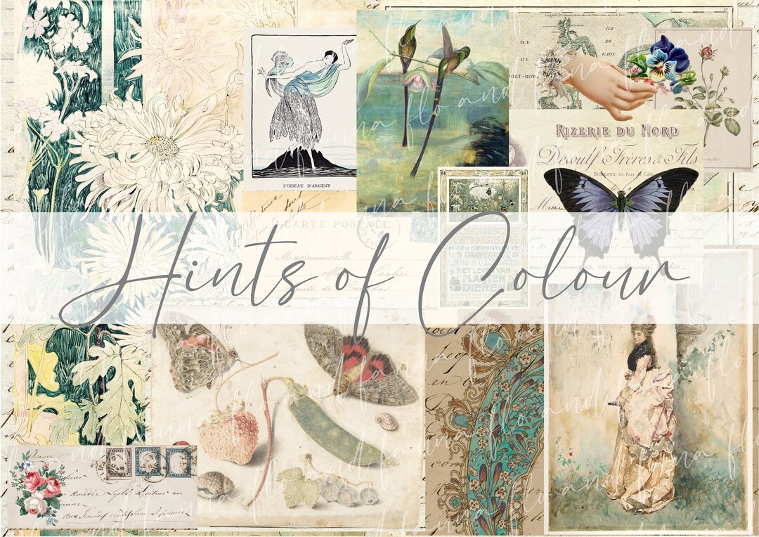 Hints of Colour...vintage Digital Junk Journal Kit, Printable Papers ...