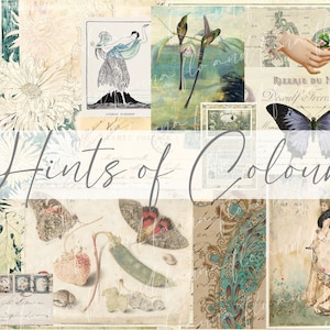 Hints of Colour...vintage Digital Junk Journal Kit, Printable Papers ...