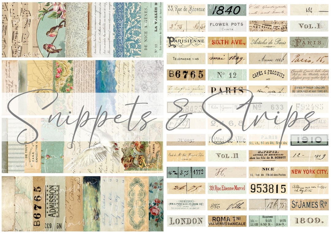 Snippets & Strips...vintage Digital Junk Journal Kit, Printable Papers ...