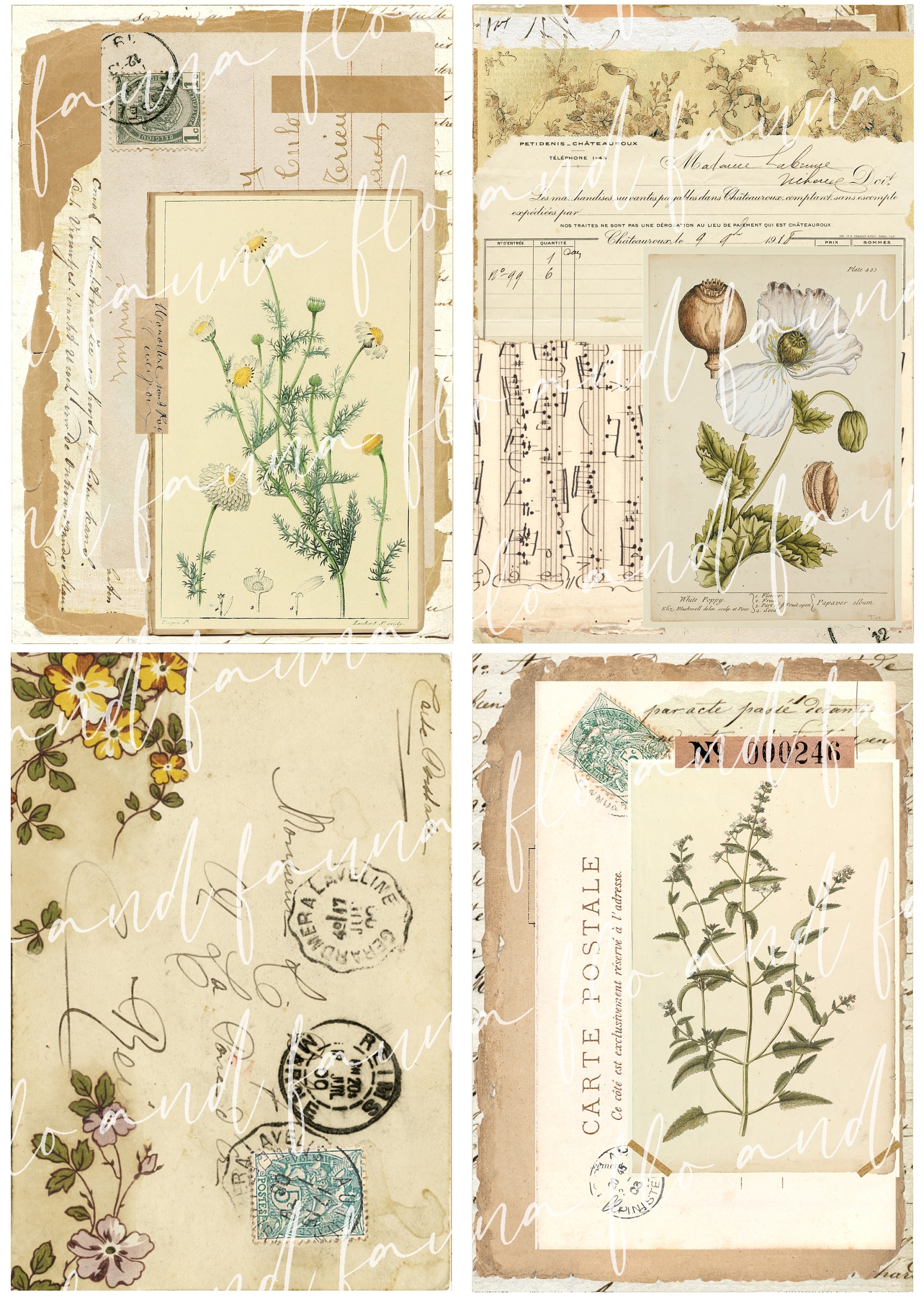 Botanical Collage Pages & Journal Cards ..vintage Digital Junk Journal ...