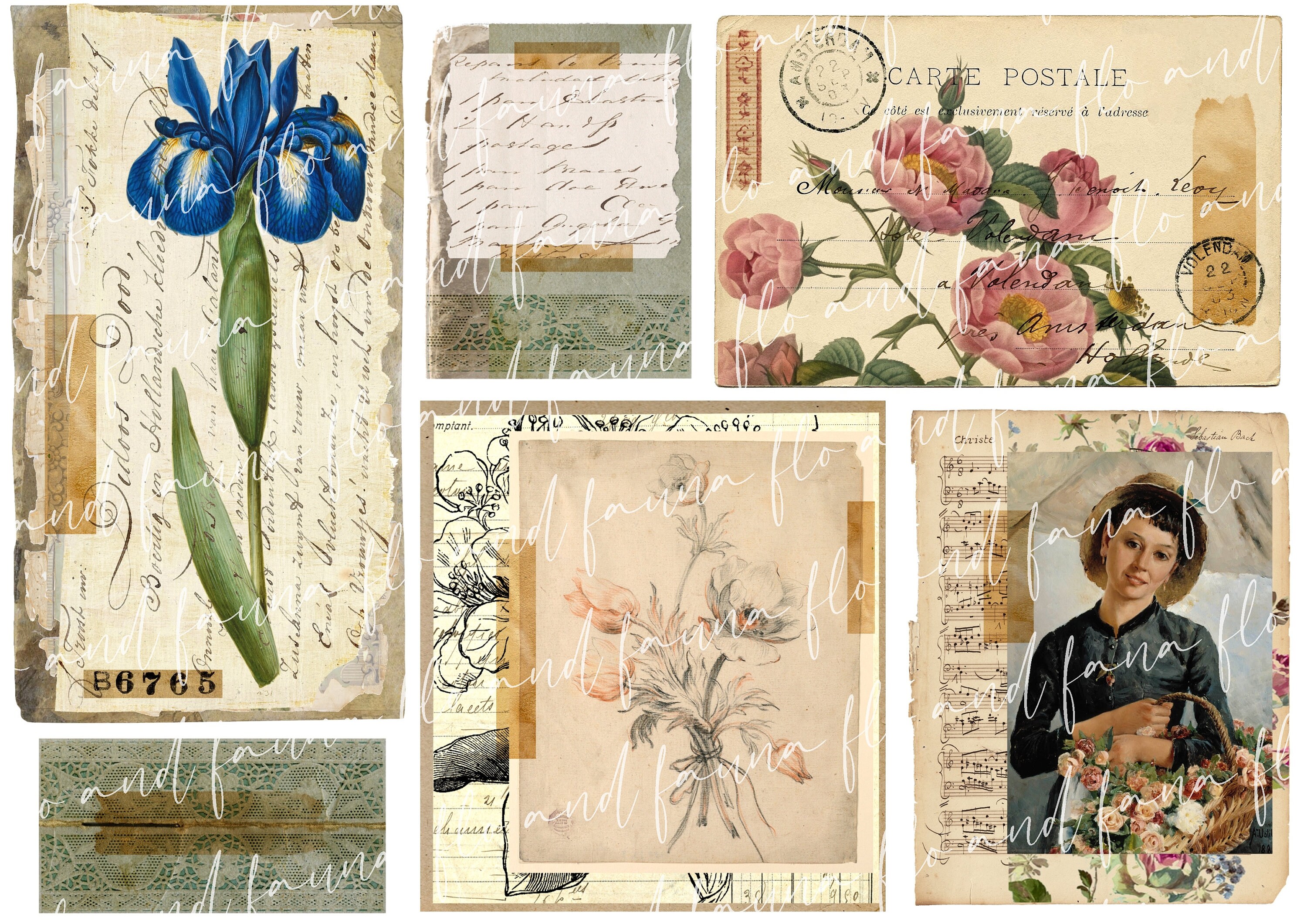 Layered Ephemera Tags/journal Cards, Vintage Digital Junk Journal Kit ...