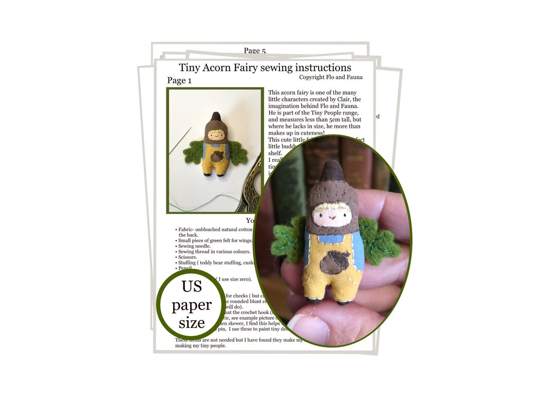 Tiny Acorn Fairy Sewing Template & Instructions, US Letter Size Pdf ...