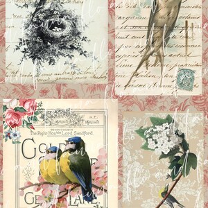 Pretty Birds...vintage Digital Junk Journal Kit, Printable Papers/tags ...