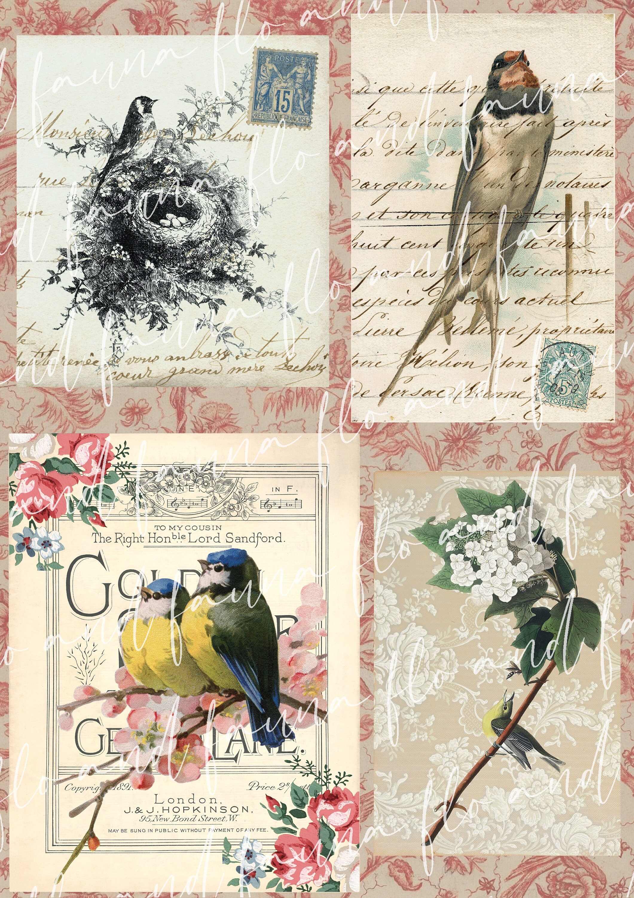 Pretty Birds...vintage Digital Junk Journal Kit Printable - Etsy