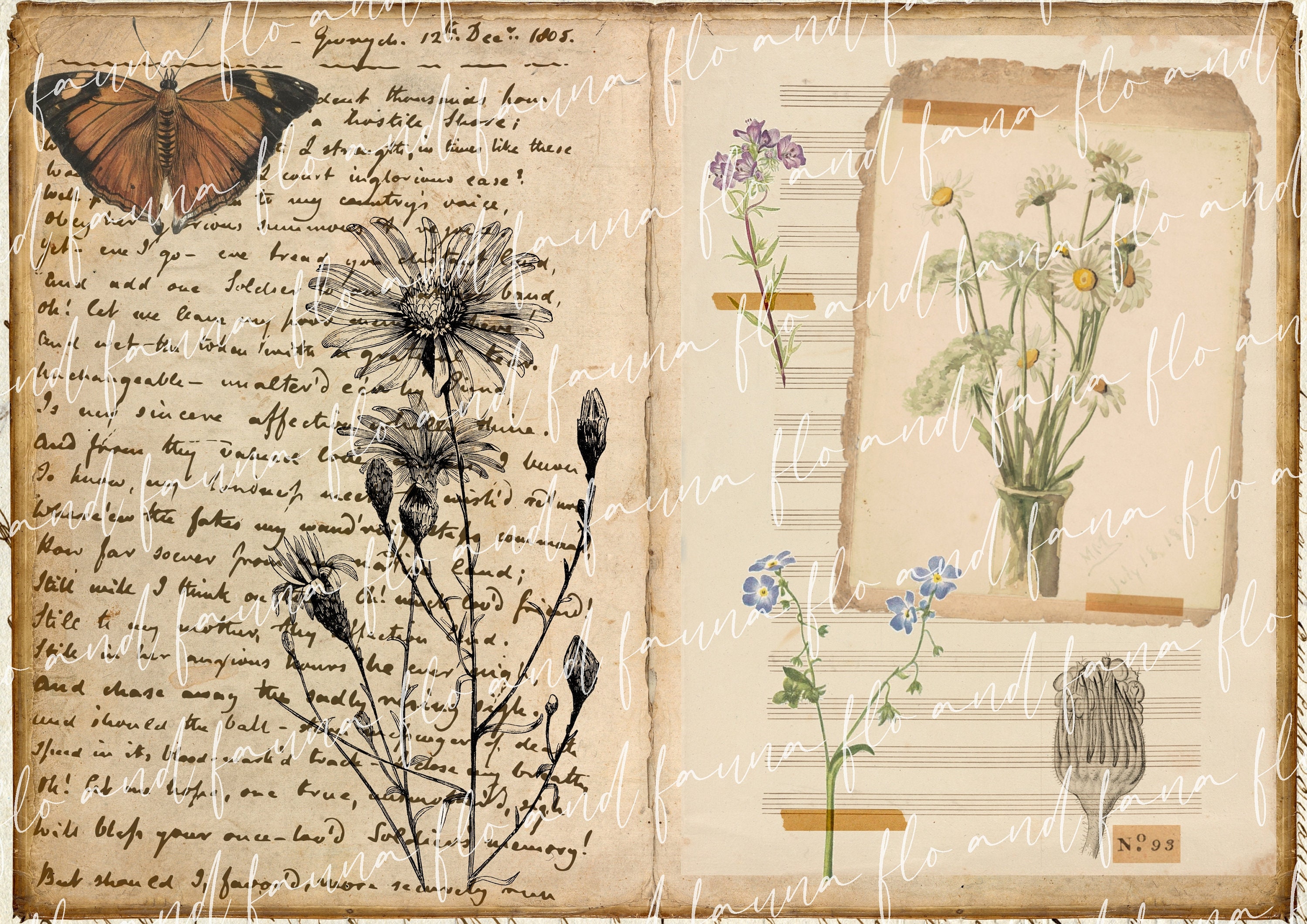 Botanical Collage Pages & Journal Cards ..vintage Digital Junk Journal ...
