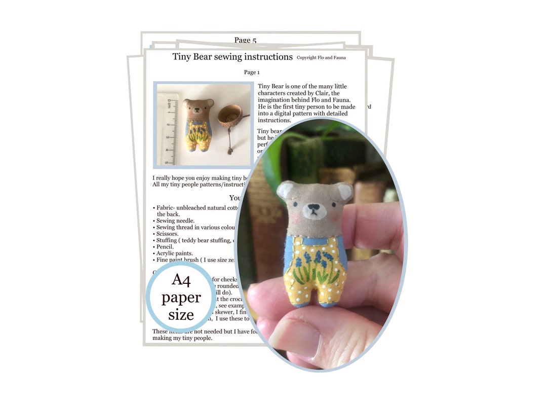 Tiny Bear Sewing Template & Instructions, A4 Size PDF Files, Digital ...