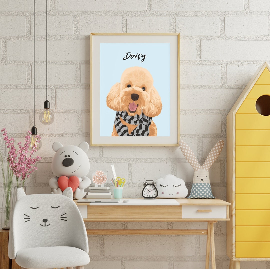 Cartoon Dog Portrait Digital Pet Drawing Cute Pet - Etsy