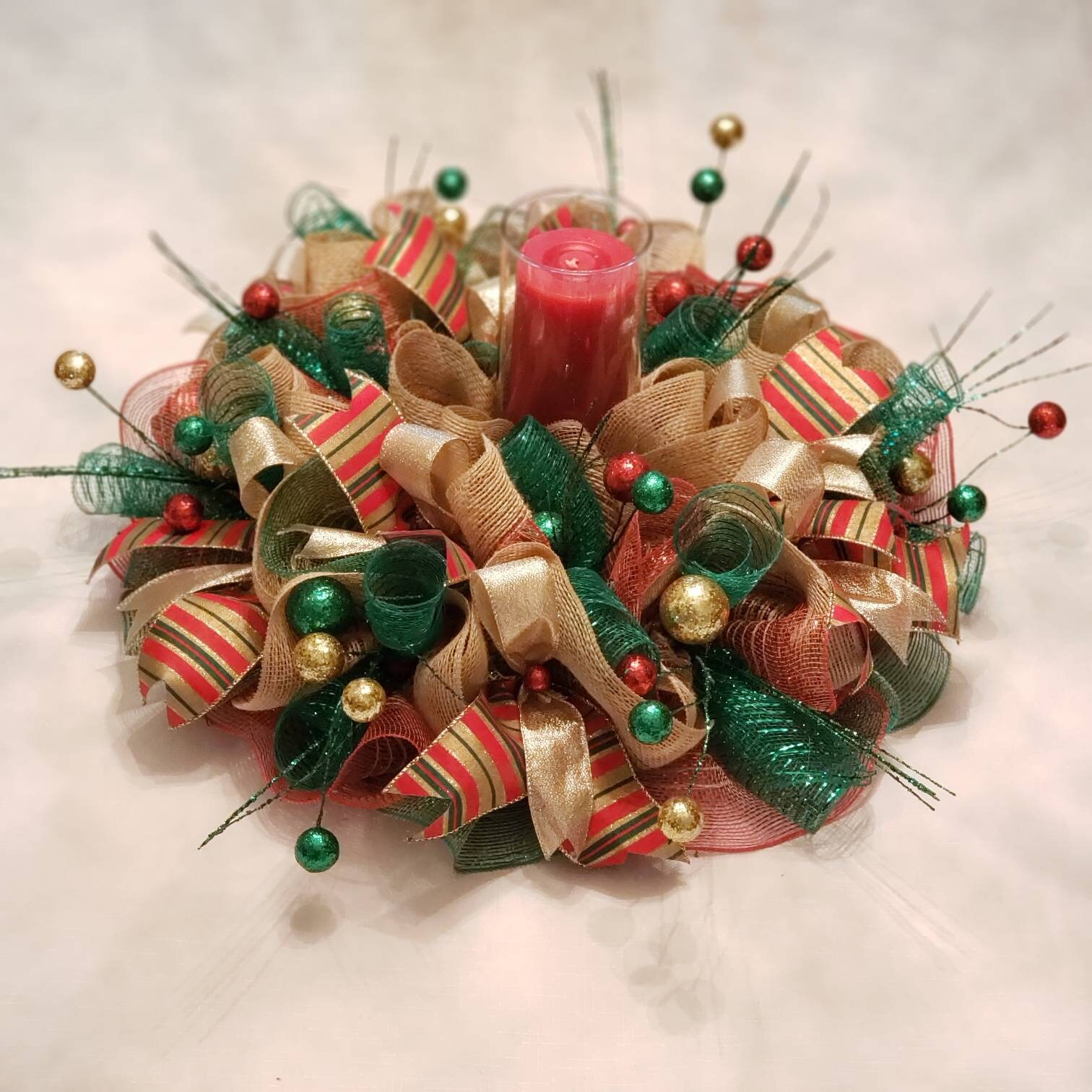 Christmas Centerpiece Christmas Mesh Table Decor Holiday | Etsy