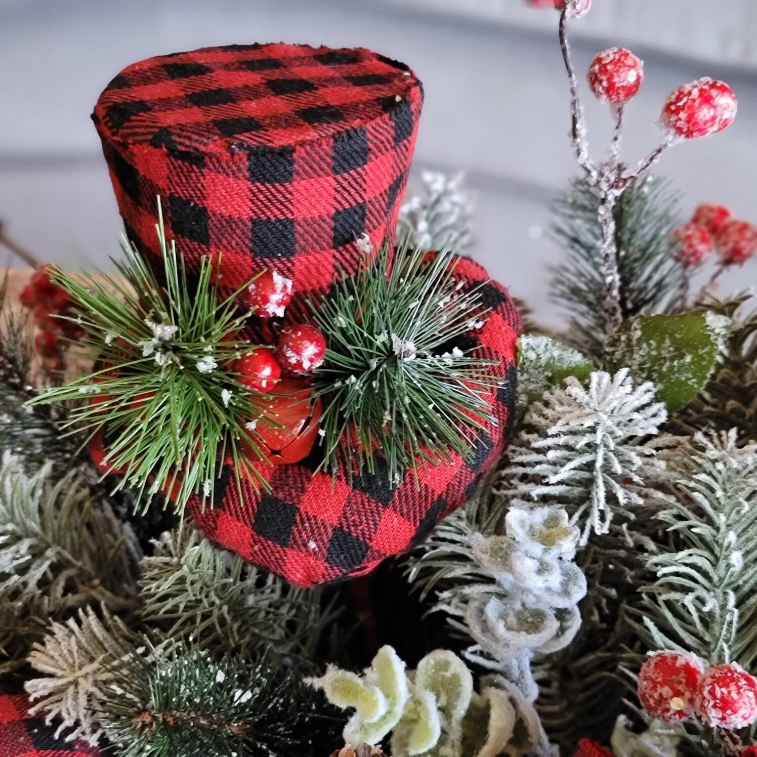Buffalo Plaid Christmas Centerpiece Pine Cone and Berry Table | Etsy