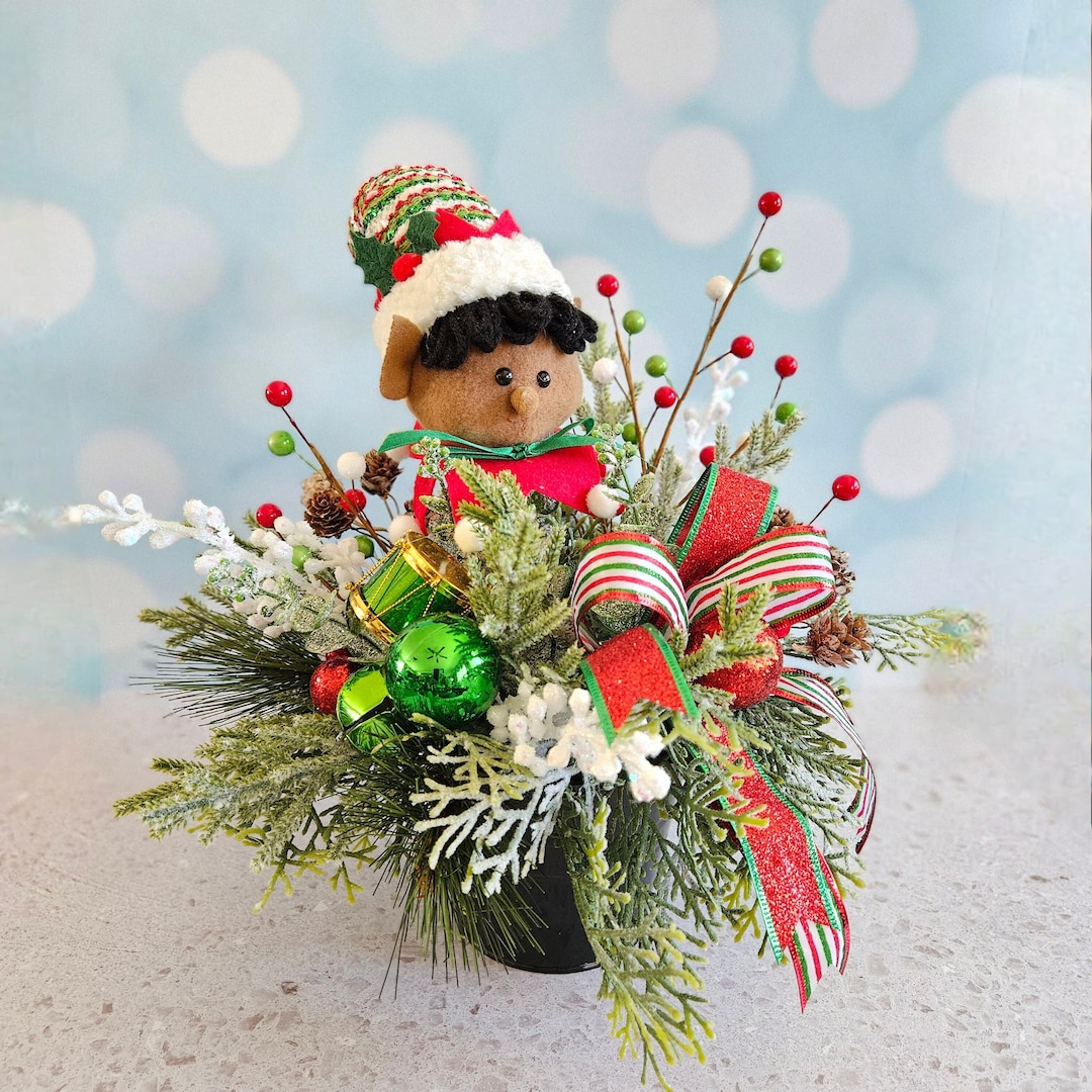 Small Elf Arrangement for Christmas, Black Elf Centerpiece for Table ...