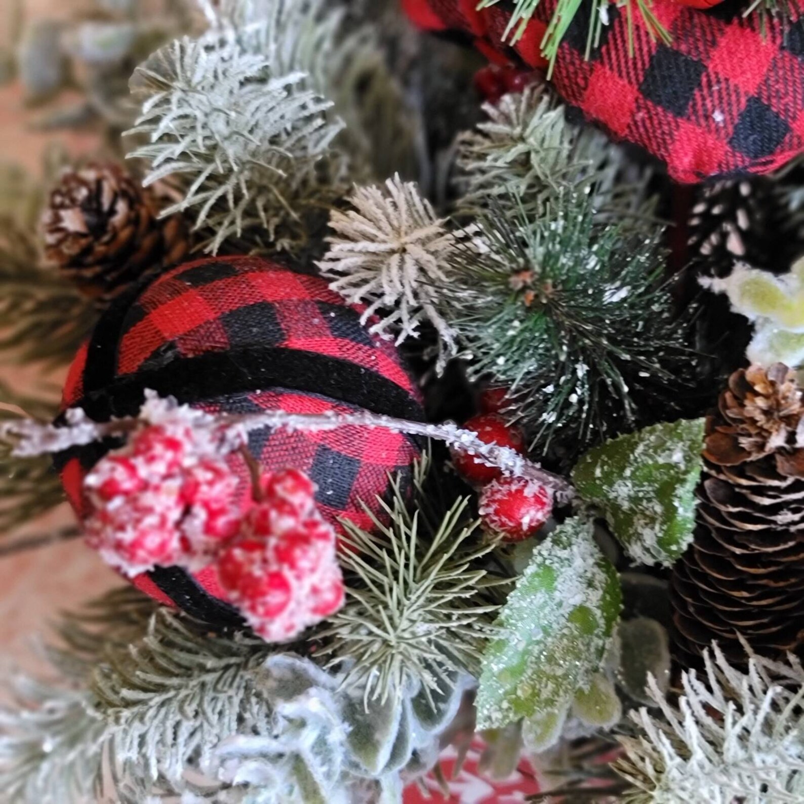 Buffalo Plaid Christmas Centerpiece Pine Cone and Berry Table | Etsy