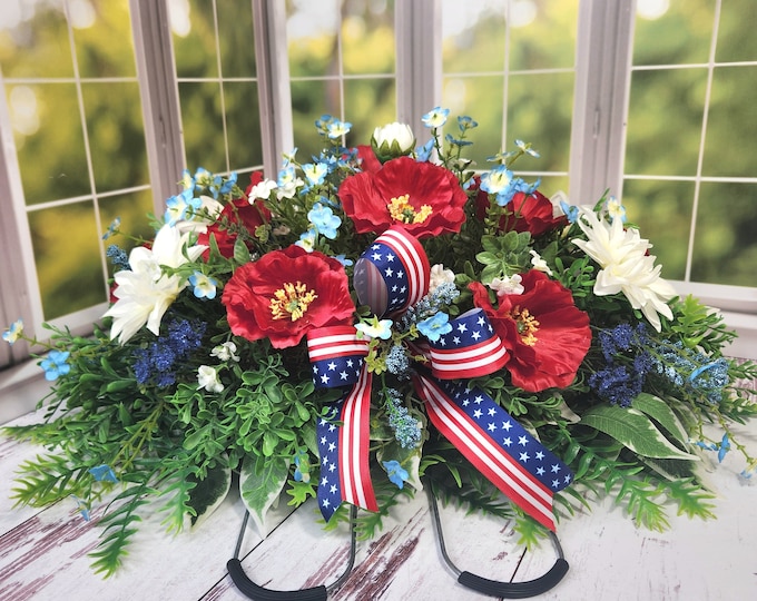 Patriotic Grave Saddle, Memorial Cemetery Florals, Fourth of July ...
