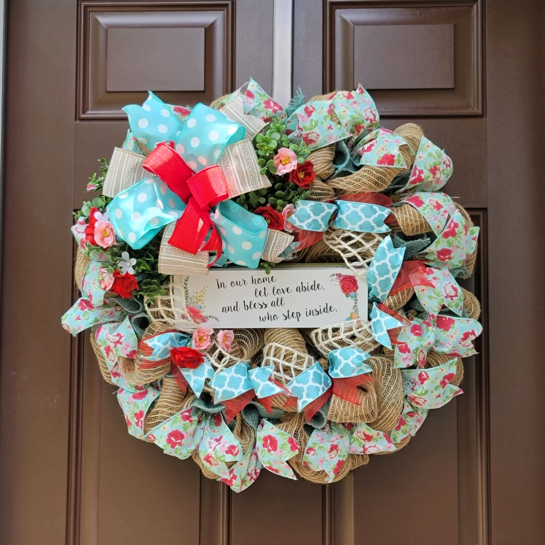 Country Welcome Mesh Wreath, Farmhouse Wreath for Front Door, Country ...