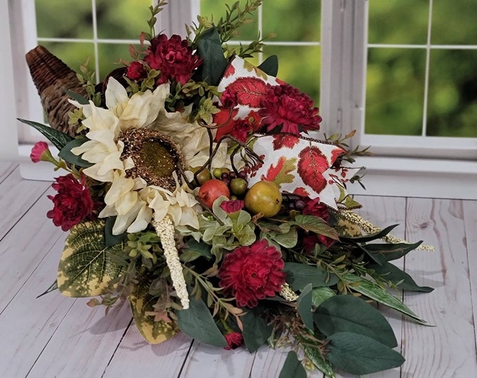 Fall Cornucopia, Fall Horn of Plenty for Table, Fall Sunflower Table ...