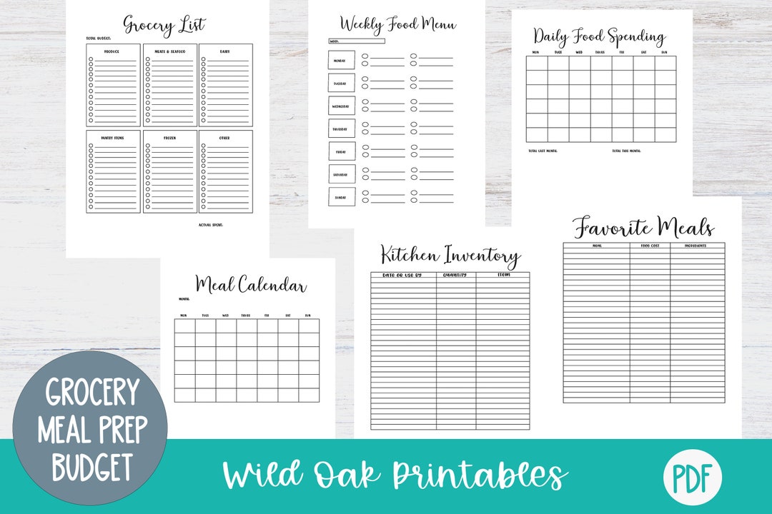 Weekly Meal Plan Bundle Printable, Food Budget Planner, Food Savings ...