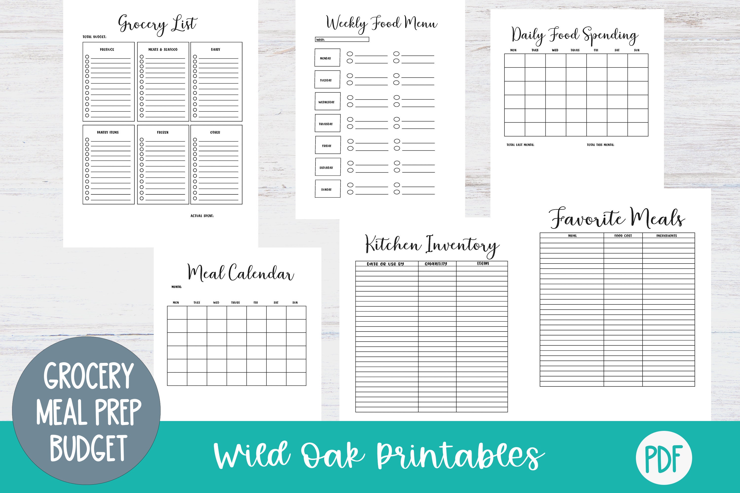 Weekly Meal Plan Bundle Printable, Food Budget Planner, Food Savings ...
