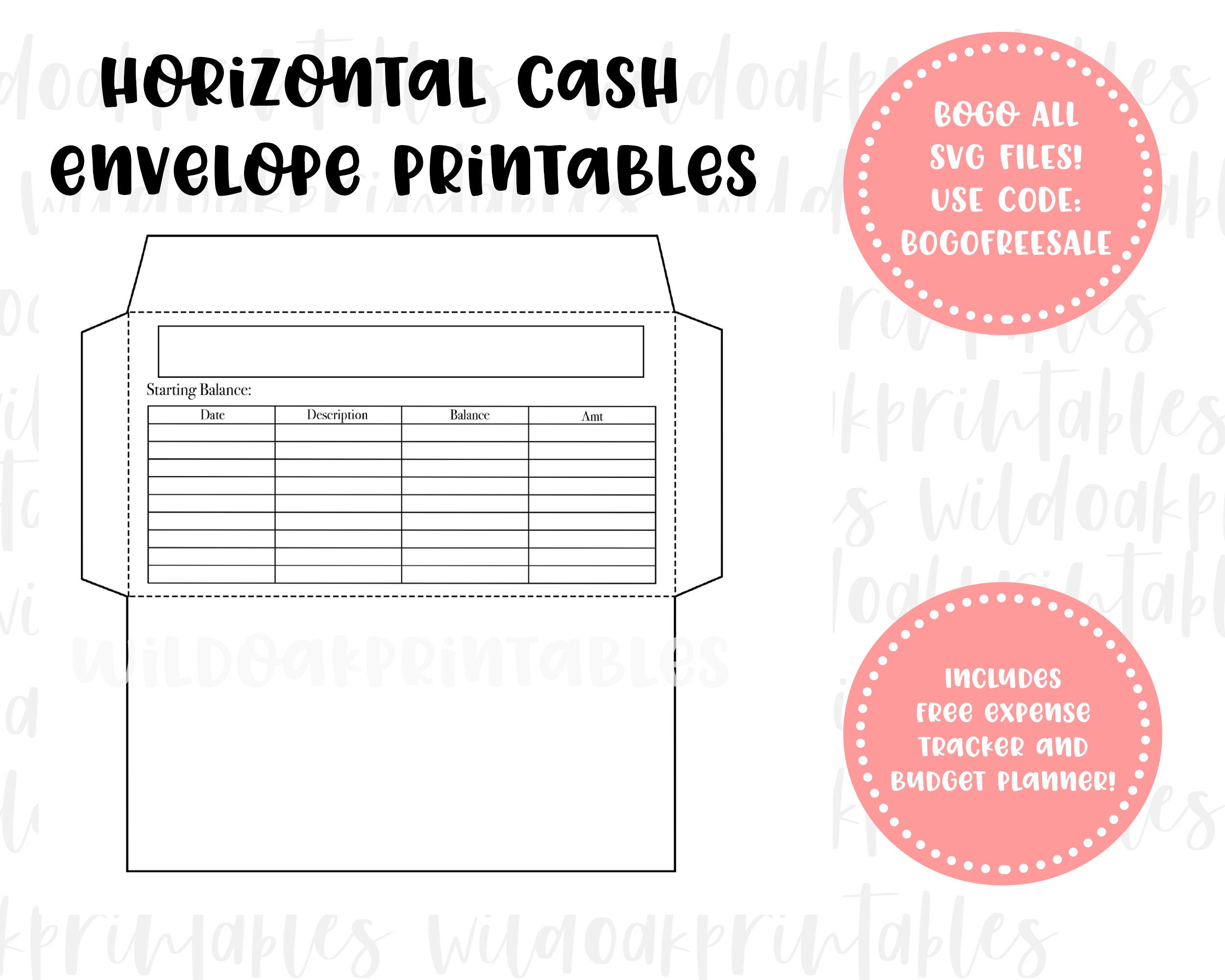 Horizontal Cash Money Envelope Printable, Cash Envelope Wallet System ...