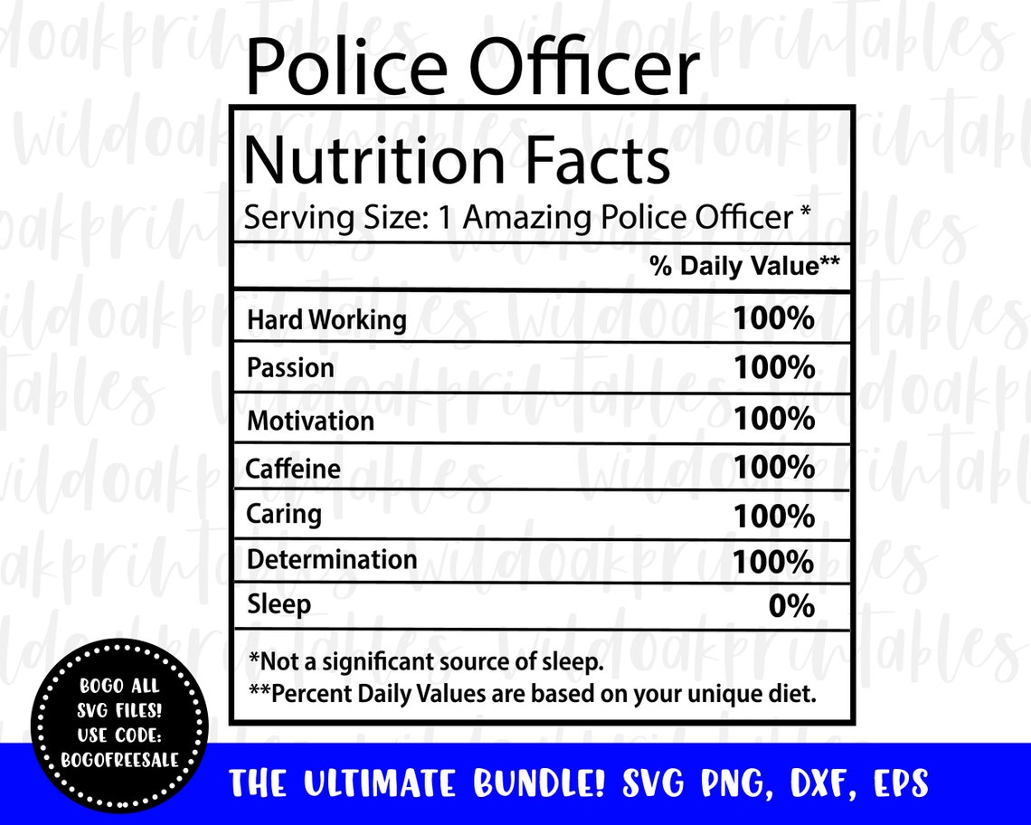 Police Officer Nutrition Facts Labels Svg, Police Officer Svg, Police ...