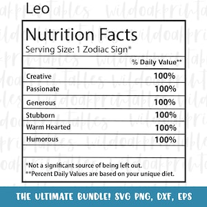 Leo Zodiac Nutrition Facts Labels Svg Bundle, Labels for Zodiac Svg ...