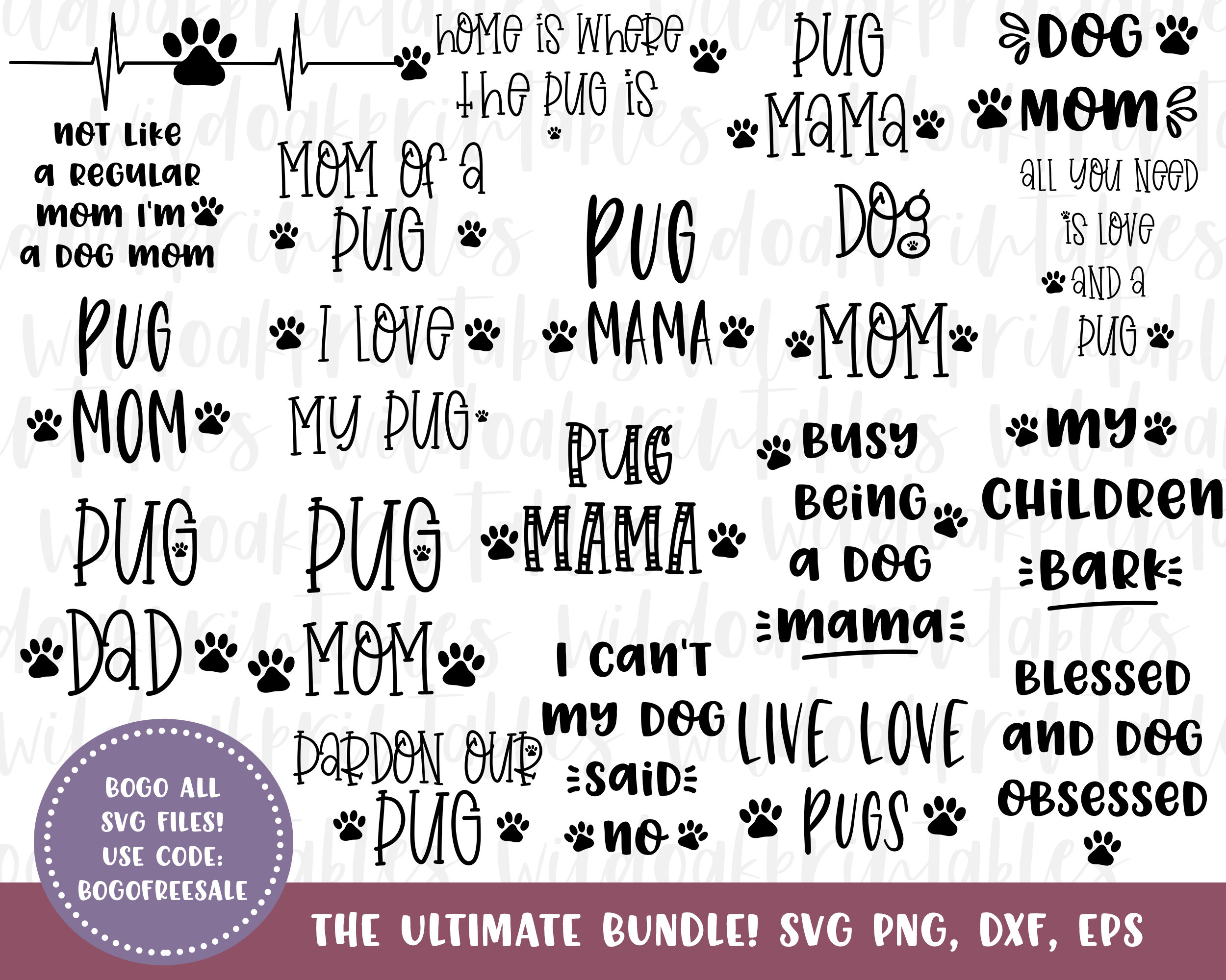 Pug Dog Svg Bundle Pug Svg Files Svg Pug Mom Svg Pug Life | Etsy