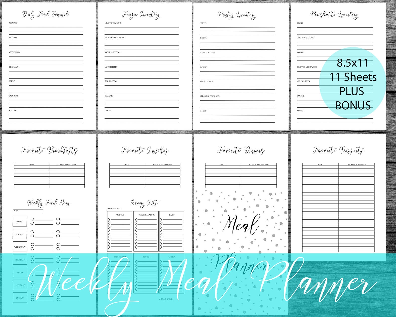 Weekly Meal and Grocery Planner Printable Food Lists | Etsy