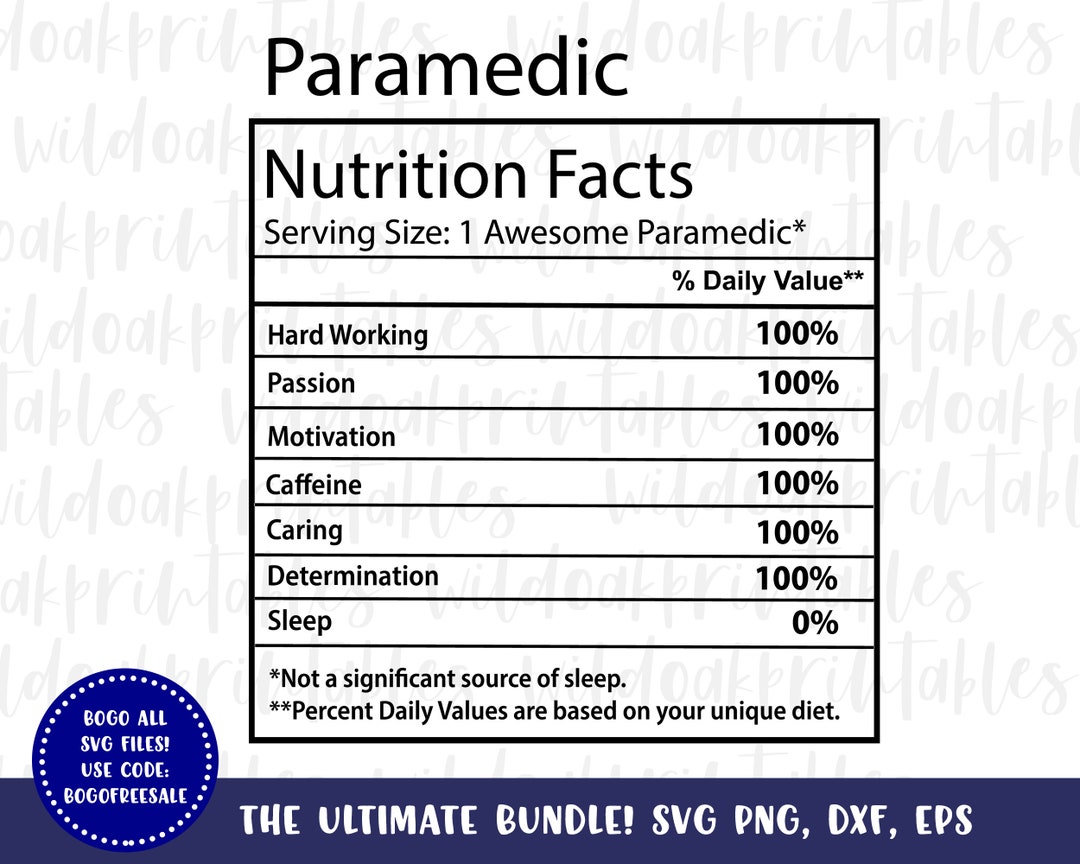 Paramedic Nutrition Facts Labels Svg, Paramedic Svg, Paramedic Svg ...