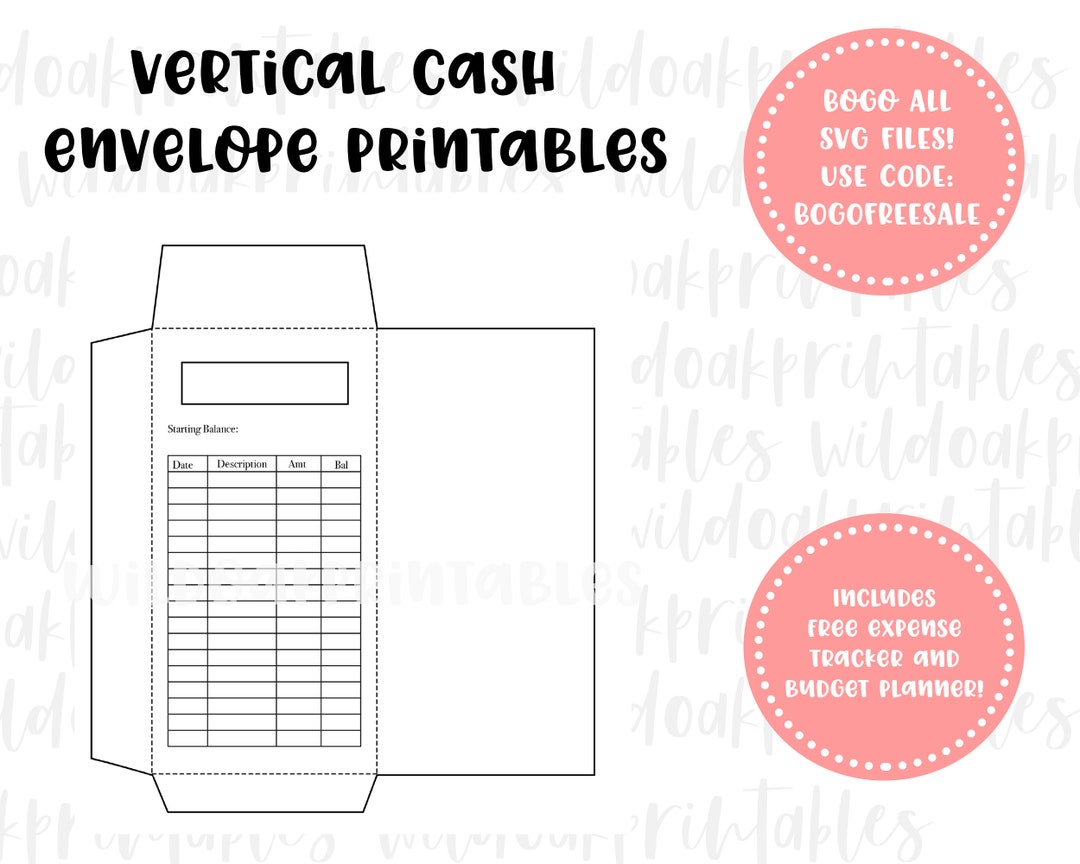 Vertical Cash Money Envelope Printable, Cash Envelope Wallet System ...